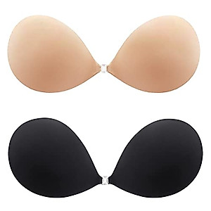 MITALOO Adhesive Bra Invisible Sticky Strapless Push up Backless Reusable Silicone Covering Nipple Bras Black Nude
