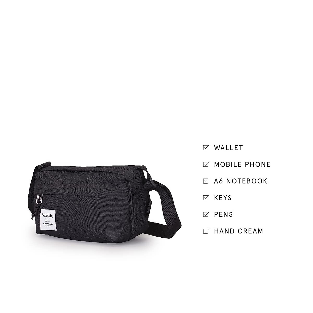 Hellolulu HOLLIS Zippered Compact Crossbody Bag, Water Resistant Lightweight For Daily Use Travel Men Women, Roomy for Wallet Purse Phone, Dark Blue