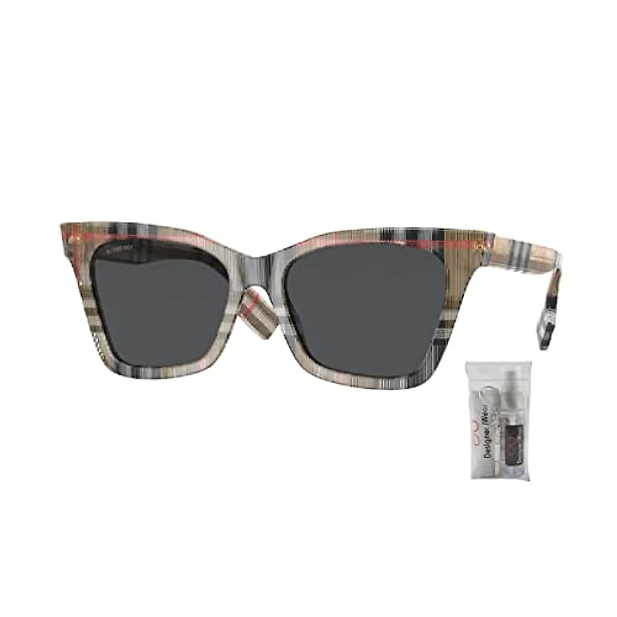 BURBERRY Elsa BE4346 394487 53MM Vintage Check/Dark Grey Rectangular Sunglasses For Women + BUNDLE With Designer iWear Complimentary Eyewear Kit