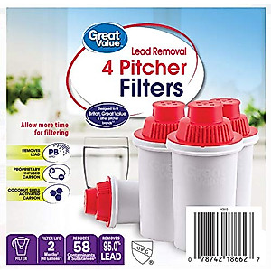 Great Value Gr Val Superior Pitcher Cartridge 4-pk Fits Brita, PUR, Culligan, GE and DuPont pitchers