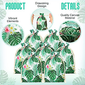 Saintrygo 20 Pcs Tropical Gift Bags Hawaii Gift Bags Luau Party Favor Luau Gift Bags Drawstring Luau Party Favor Bags Tropical Palm Leaf Candy Bag Jewelry Pouches for Summer Luau Aloha(5 x 7 Inch)