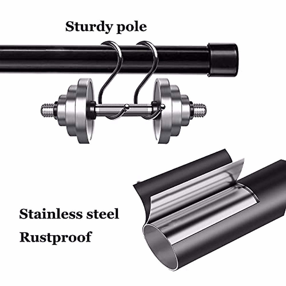 Hanging Closet Rod, Black Adjustable Width and Height 15 to 40 Inch Organizer for Hanging Clothes, Space-Saving Closet Garment Organizer Rack, Closet Extender Hanging Rod, Tension Clothes Hanging