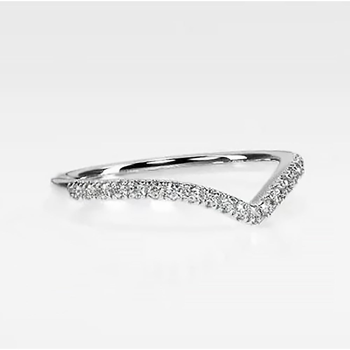 Samie Collection Simulated Diamond Stackable V-Shaped Wedding Ring Band for Women, Pairable with Engagement Rings in White Gold Finish, Size 7