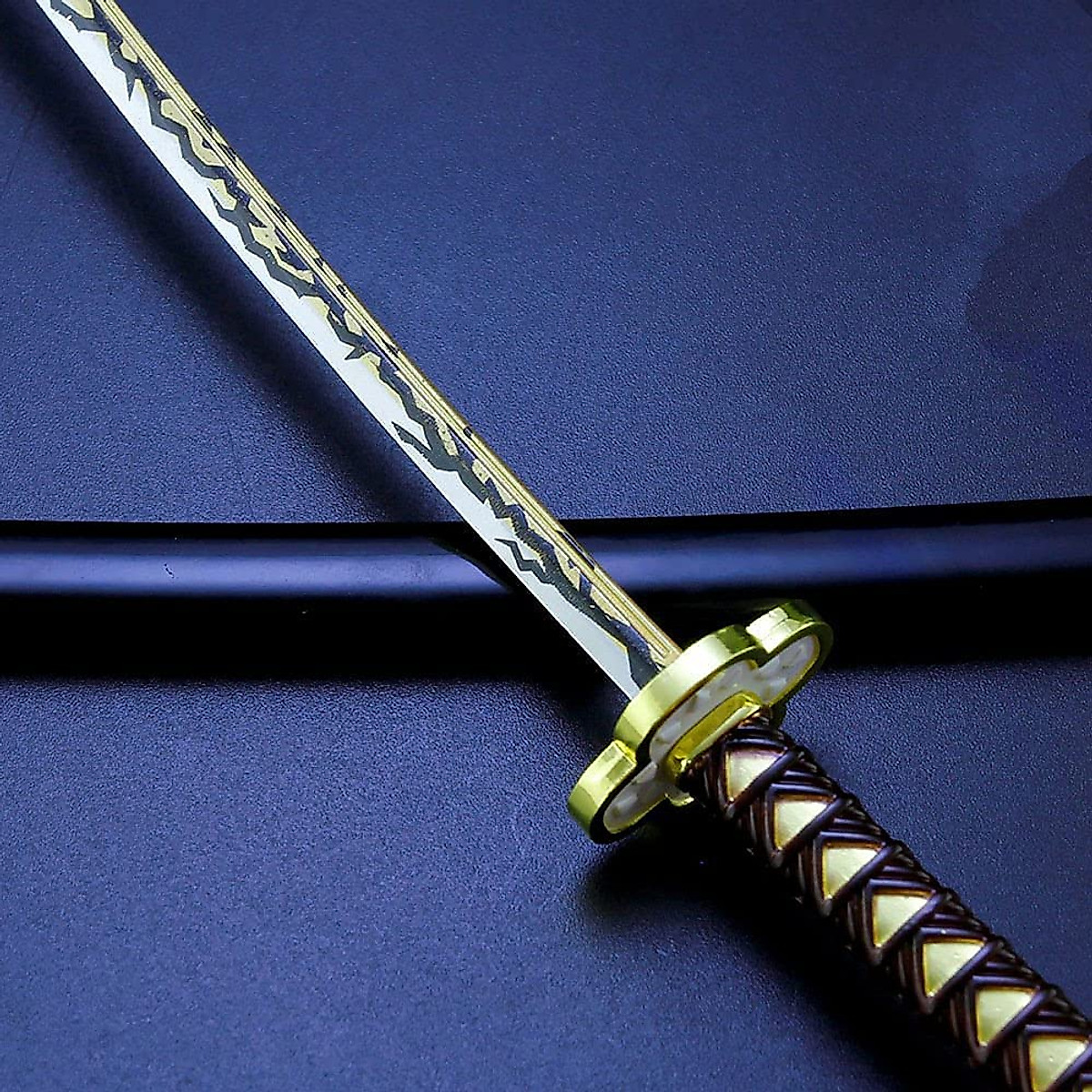 QISUO Demon Slayer Kaigaku Japanese Sword Toys,Katana Model Artificial Mini Metal Model Keychain Gift Toys, Black, 25.5cm