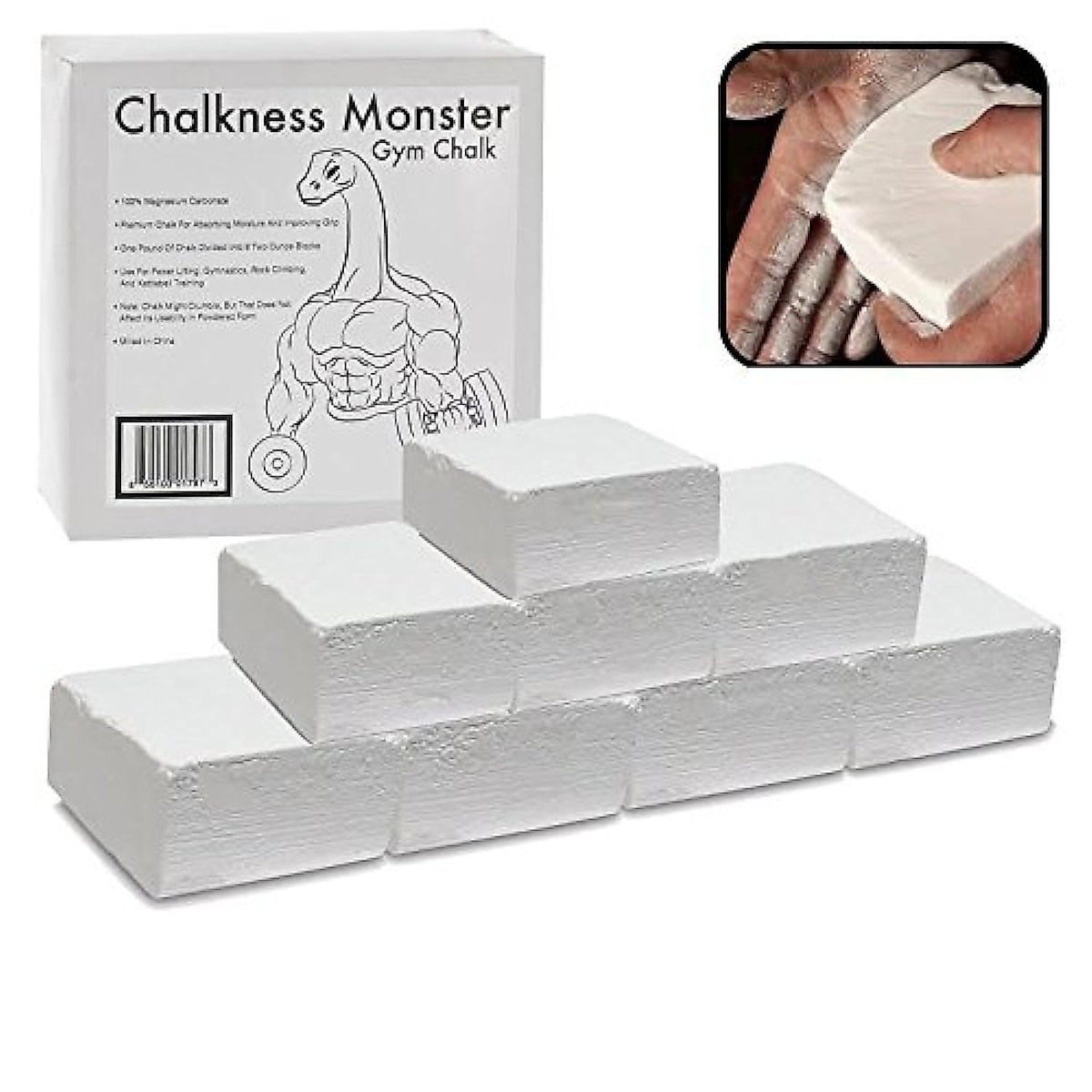 Gym Chalk (1 lb, 8 2oz Blocks) - Gymnastics, Rock Climbing, Power Lifting No Slip, No Moisture Chalk (1 LB)