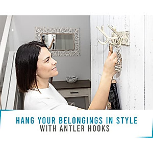 Comfify Vintage Cast Iron Deer Antlers Wall Mounted Hooks Antique Finish Metal Clothes Hanger Rack w/Hooks Deer Antlers Shape | Includes Screws and Anchors | in Antique White