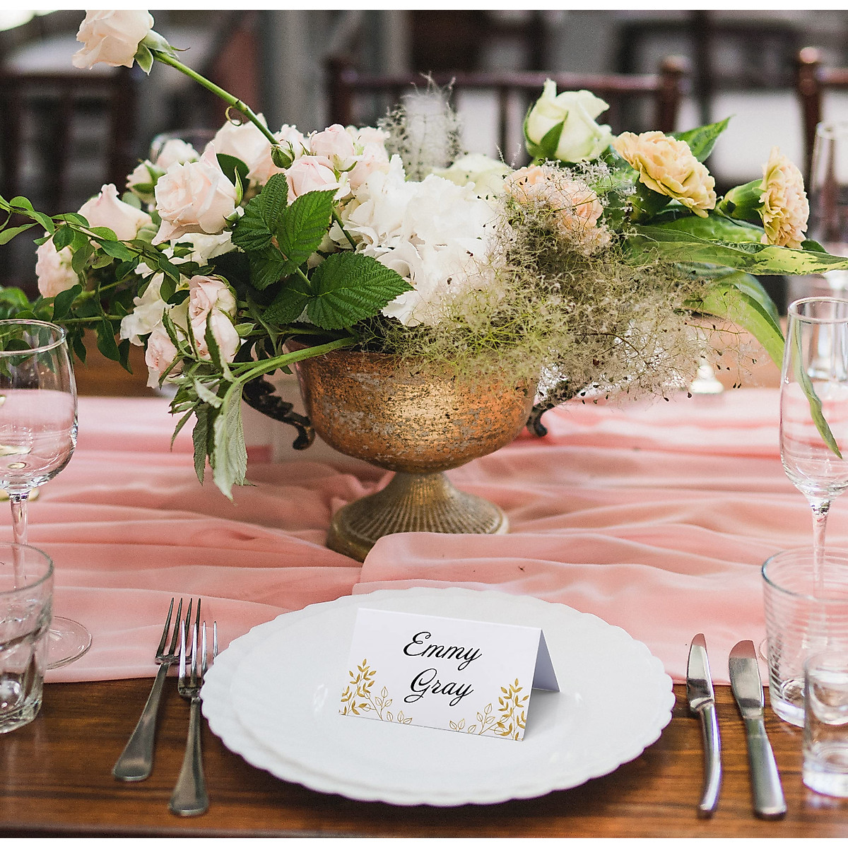 Gift Boutique 100 Pack Gold Leaf Place Cards Golden Leaves Seating Name Card Wedding Table Setting Folded Tent Cards for Baby Shower Weddings Holiday Tables Placement Party Decorations 2" x 3.5"