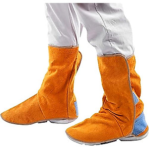 1 Pair of Leather Welding Insoles, Fire Resistant Welding Boots and Shoe Covers, Heat and Wear Welders Work Protection Foot Covers, Welding Safety Shoe Protectors, Welding Leggings