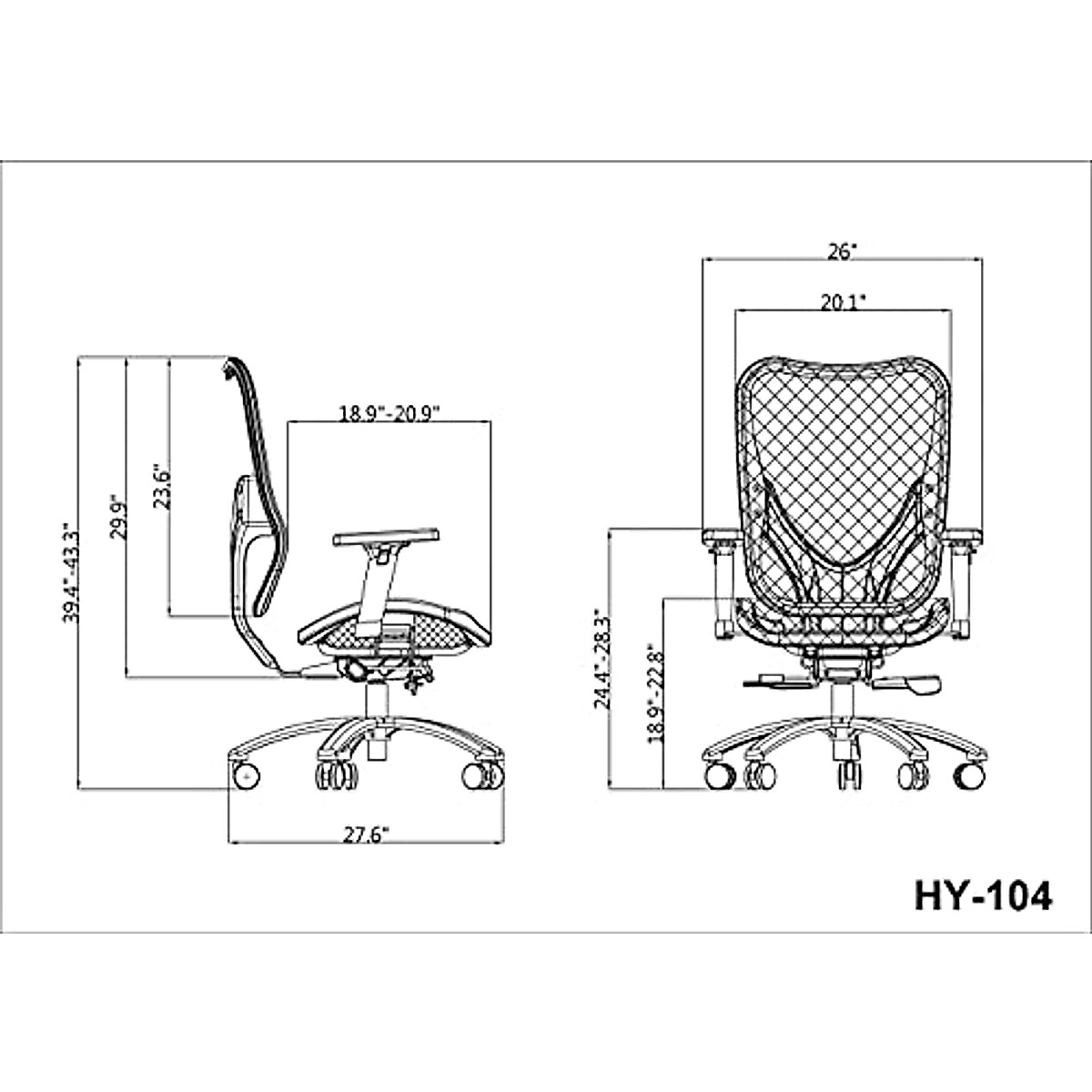 Mesh3 Home Office Mesh Chair Ergonomic Desk Chair with Back Support and Adjustable Armrests for Work from Home and Student Desk Chair with Wheels BIFMA Grey HY-104GR