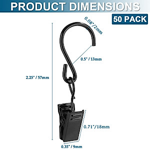 50 Pieces S Hooks Curtain Clips Metal Hanging Clips Hooks, Black