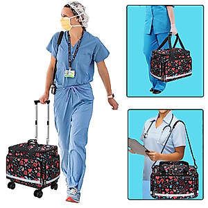 Medical Bag Rolling Roller Bag Trolley Duffel Nurses EMT CNA RN Empty for First Aid Responder Home Health Care Nursing Student Roll Duffle Bag Carry on Wheels Wheeled Work Physicians Doctor