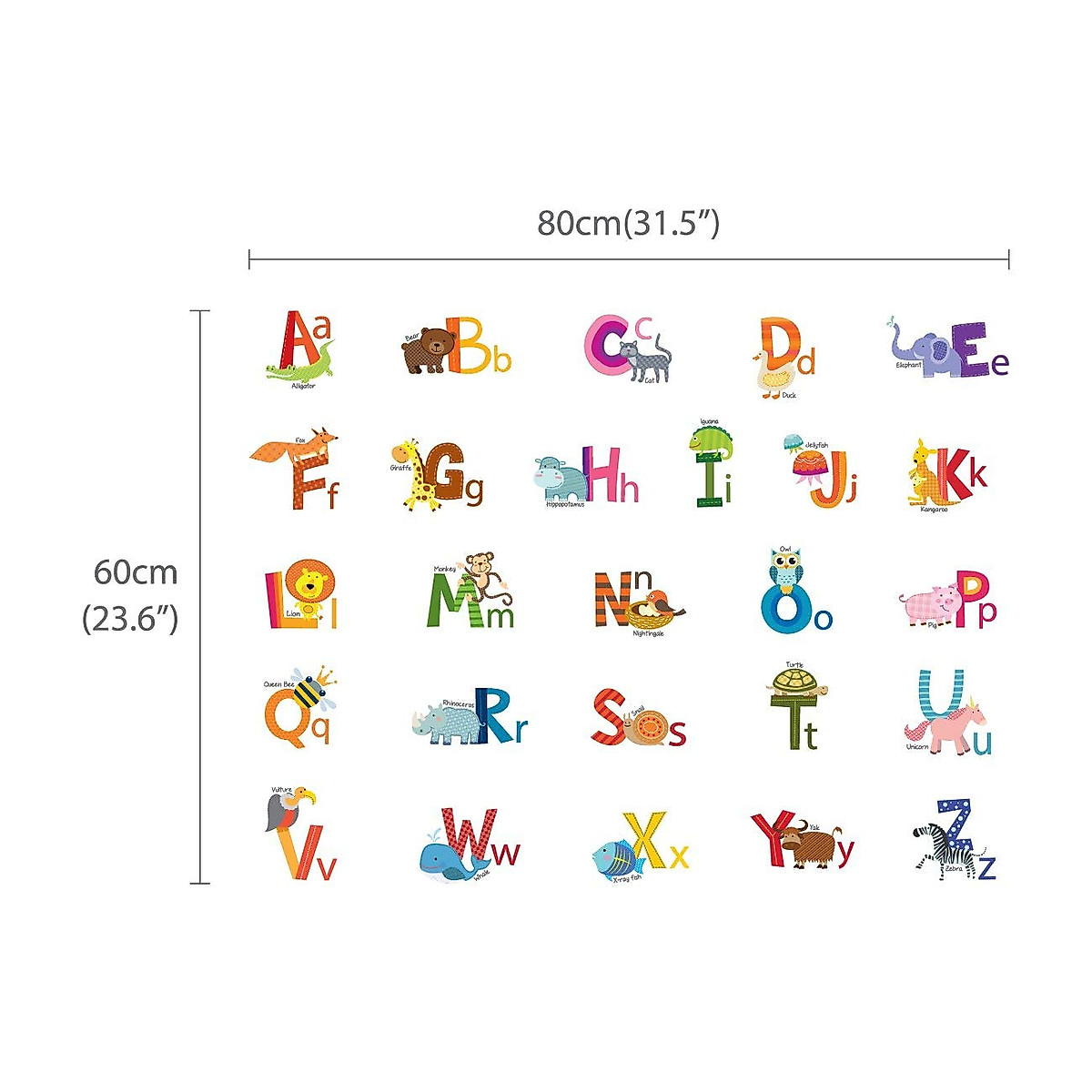 DECOWALL DS-8002 Animal Alphabet Kids Wall Stickers Wall Decals Peel and Stick Removable Wall Stickers for Kids Nursery Bedroom Living Room (Small) Decor