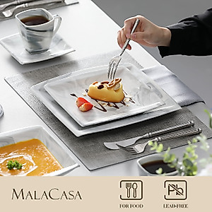 MALACASA Dinnerware Sets, 30 Piece Porcelain Plates and Bowls Sets for 6, Square Dish Set with Dinner Plates Set, Cup and Saucer, Modern Dishware Dishes Microwave Safe, Marble Grey, Series Blance