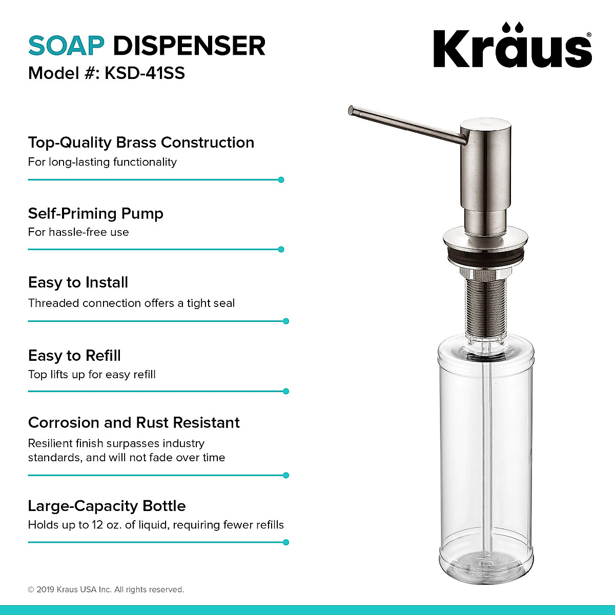 KRAUS Kitchen Soap and Lotion Dispenser in Stainless Steel, KSD-41SS