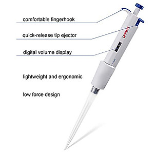 FOUR E'S SCIENTIFIC 1-10ml Single-Channel Pipettor with 100pcs 10ml Pipette Tips, Adjustable Volume Micropipette