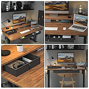 ExaDesk Electric Standing Desk with 4 Drawers, 55 x 30 Inches Adjustable Desk with Storage Shelf, Stand Up Desk for Home and Office, Rustic Brown Top/Black Frame