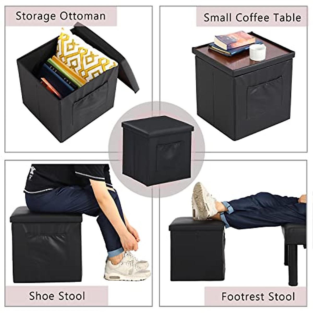 VUYUYU Convertible Futon Couch Bed with Two Storage Ottoman/Coffee Table, Leather Folding Loveseat Sleeper, Small Futon Sofa for Compact Living Space, Apartment, Dorm, Bedroom