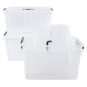 Parlynies Set of 4 Plastic Storage Box with Lid, 18 L Latching Storage Containers Bin, Clear