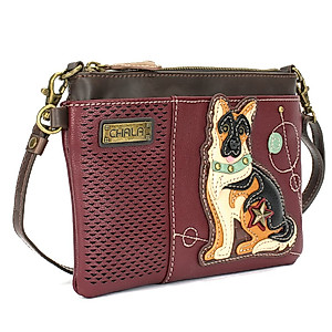 Chala Handbags German Shepherd Mini Crossbody Handbag Dog Lovers Convertible Straps German Shepherd Mom