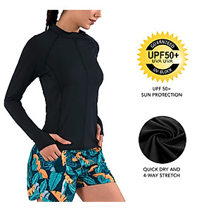 Actleis Women's Long Sleeve Rash Guard UPF 50+ UV Sun Protection Swim Shirt Medium Black