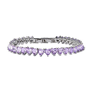 HVKI Women's Purple Heart Crystal 7 Inch Tennis Bracelet