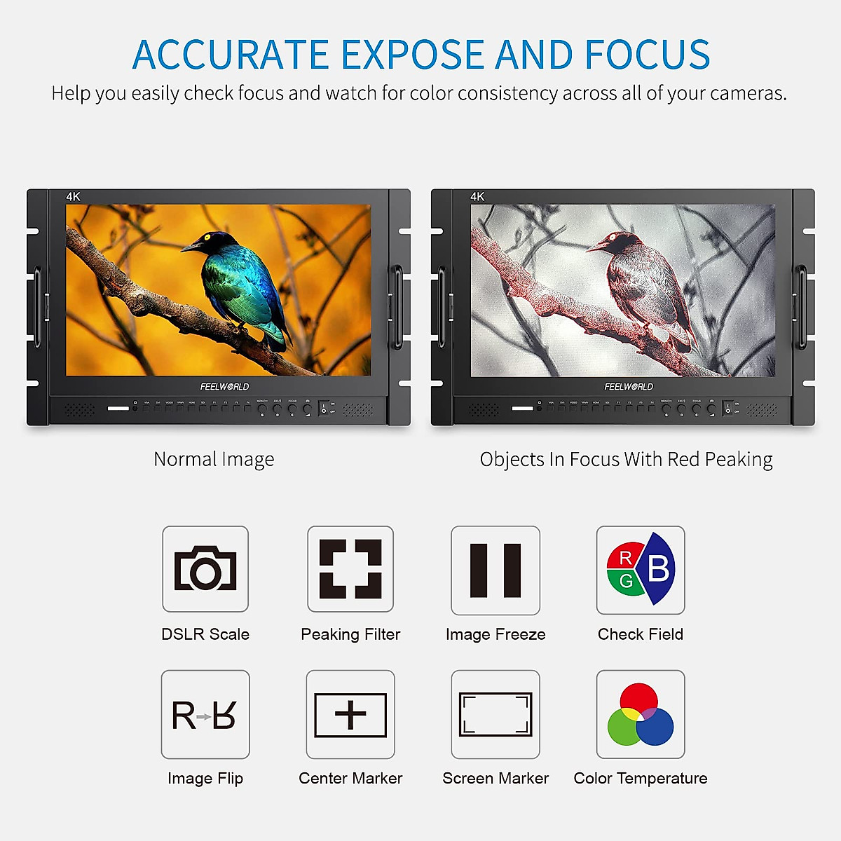 FEELWORLD P173-9HSD-RM 7RU 17.3 Inch Rack Mount Broadcast LCD Director Monitor with Full HD 1920×1080 3G-SDI HDMI YPbPr Input and Output