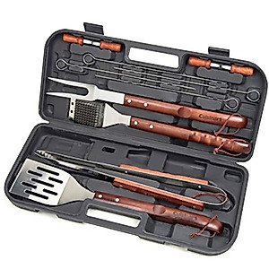 Royal Gourmet CC1830SC Charcoal Grill Offset Smoker with Cover, 811 Square Inches, Black, Outdoor Camping & Cuisinart CGS-W13 Wooden Handle Tool Set (13-Piece) , Black