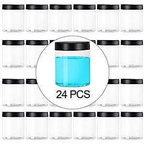 KEILEOHO 46 PCS 8 OZ Slime Containers With Black Lids, Food Grade Clear Plastic Slime Storage Containers, BPA Free, Wide-Mouth Plastic Jars for Slime Kit, Food Storage, Beauty Products
