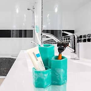 SZYRL Toothbrush Holder for Bathrooms Toothpaste Holders Stand Bathroom Organizer for Toothbrush Makeup Brushes Holder Resin of Marble Pattern