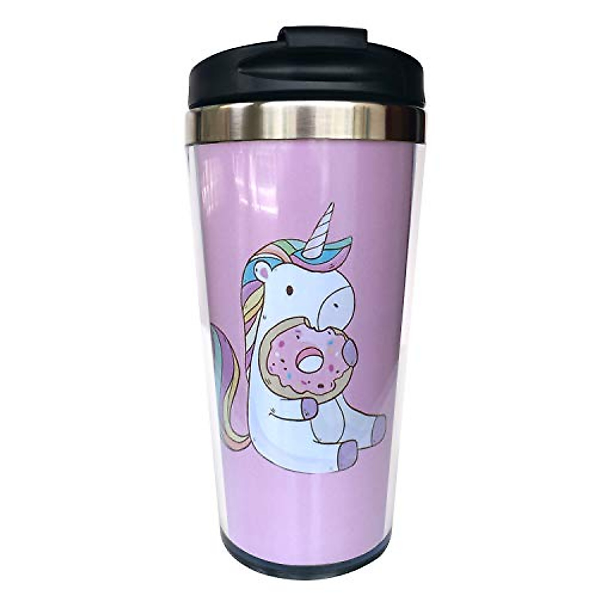 NVJUI JUFOPL Unicorn With Donut Travel Coffee Mug for Men's & Women's, With Flip Lid, Stainless Steel, Water Bottle Cup 15 oz