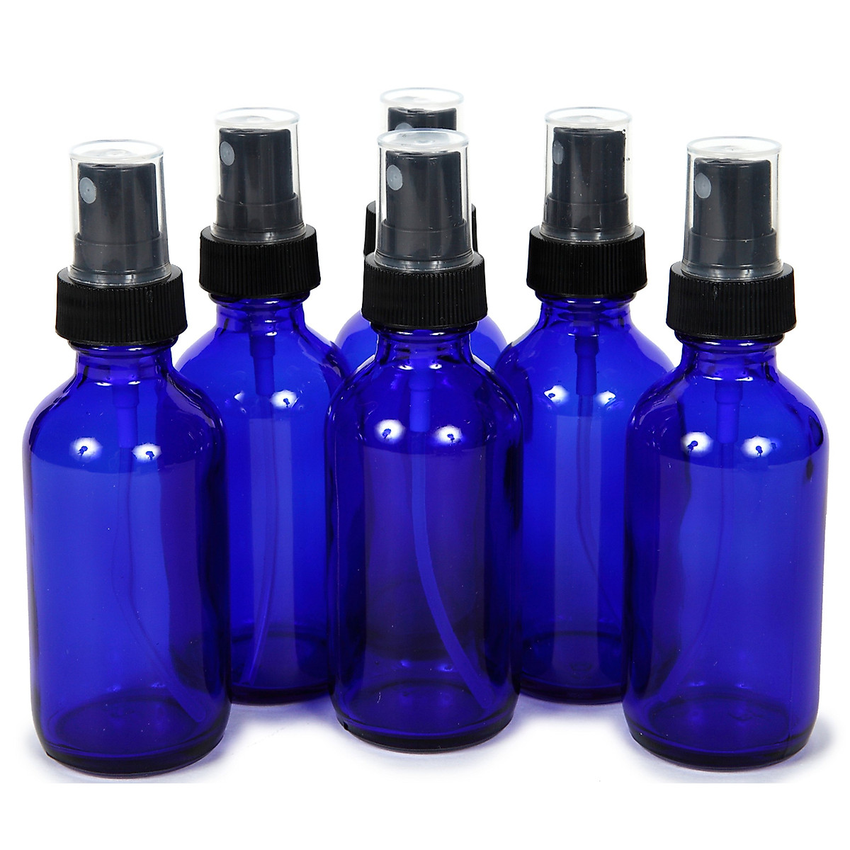 6, Cobalt Blue, 2 oz Glass Bottles, with Black Fine Mist Sprayers