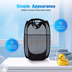 Handy Laundry Collapsible Mesh Foldable Hamper 14" x 14' x 24" with Side Pocket for Laundry Room, Bathroom, Kids Room, College Dorm or Travel Black