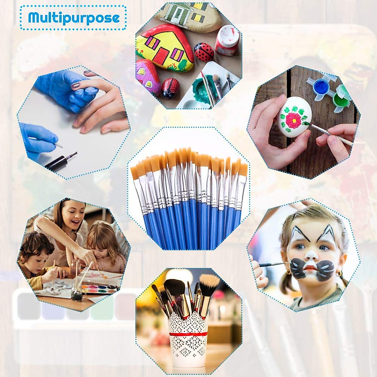 50 Pcs Flat Paint Brushes for Touch Up, Anezus Small Paint Brushes for Classroom Crafts Paint Brushes for Acrylic Painting Watercolor Canvas Face Painting