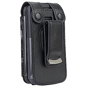 Case for Alcatel Go Flip 4 / TCL Flip Pro/TCL Classic Phone, Nakedcellphone [Black Vegan Leather] Form-Fit Cover with [Built-in Screen Protection] and [Metal Belt Clip]