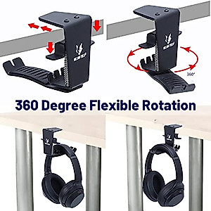 Berlxua Headset Headphone Hook Holder Hanger Mount, Headphones Stand for Desk, Headphone Clamp Under Desk Design with Adjustable & Rotating Arm Clamp for PC Gaming, Office