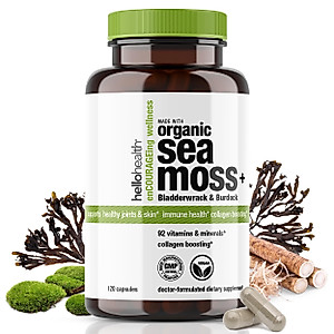 Organic Irish Sea Moss Capsules: Wildcrafted Sea Moss, Burdock Root & Bladderwrack Prebiotic Super Food for Immune Support, Thyroid Support, Natural Energy, Gut Health, Skin & Joint Health -120 Caps