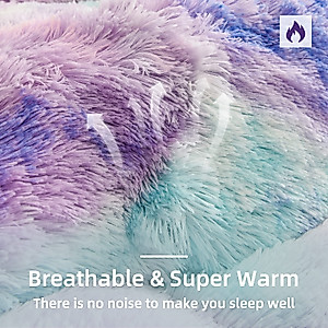 A Nice Night Shaggy Fluffy Faux Fur Duvet Cover Set, Tie Dye Style,Softest, Luxury Ultra Soft Crystal Velvet Bedding Sets, Zipper Closur (Queen, Purple-Blue)