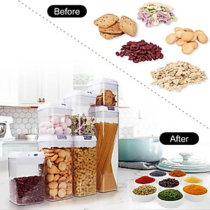 AIYULONG Airtight Food Storage Container Set - 7 Piece Set Clear Plastic Containers with Easy Lock Lids, for Kitchen Pantry Organization and Storage, Include 24 Labels (White)