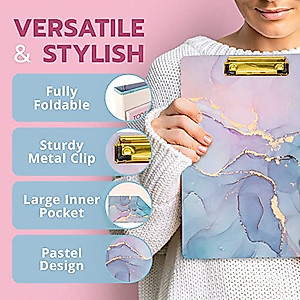 Blue Clipboard Folio with Daily Planner To Do List Notepad, Cute Clipboard Folder, Office Gift for Women, Teal Marble Clipfolio, Pastel Aesthetic Notebook, Clipboard Padfolio with Pocket