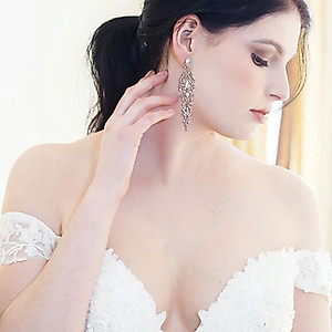 BriLove Wedding Bridal Dangle Earrings for Women Crystal Cluster Teardrop Earrings Clear Silver-Tone