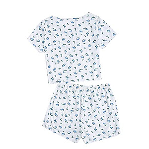 Verdusa Women's 2-Piece Button Down Short Sleeve Ditsy Floral Button Front Sleepwear Loungewear PJ Set White L