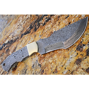 Whole Earth Supply Tracker Damascus Large Knife Blank +Brass Finger Guard for Custom Making Knives Blade Blades Blanks Hunting
