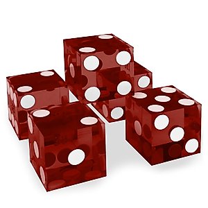 Brybelly Professional Casino Dice 19mm with Sharp Edges, Set of 5 - Precision Gambling Dice Set with Matching Serialized Numbers and Flat Face Pips for Craps and Other Casino Games - Red Dice Set