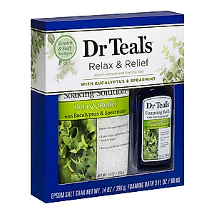 Dr Teal's Eucalyptus Epsom Salt & Foaming Bath Oil Sampler Gift Set - Give The Gift of Rejuvenation & Self Care! - 14 oz Bag of Eucalyptus Bath Salts & 3 oz Bottle of Eucalyptus Foaming Bath Oil