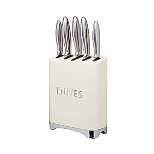 Kitchen Craft Lovello Retro 5-Piece Stainless Steel Knife Set and Knife Block – Vanilla Cream