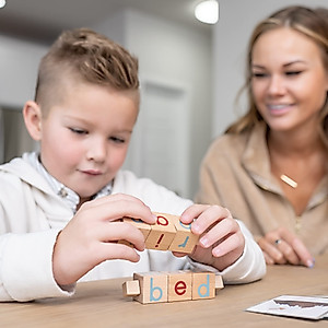 Wooden Reading Blocks Montessori Toy for Toddlers - Preschool Educational Alphabet Puzzle Manipulatives & Learning Games for Boys & Girls - Kids Love Learning with Our CVC Phonics Activity