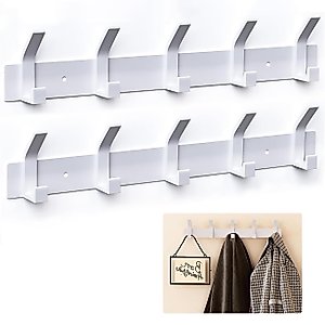 LAKNUY 2-Pack Coat Rack Wall Mounted ，Heavy Duty Aluminum 5 Double Hook Coat Hook Modern Clothes Hook Rails Wall Hook Rack for Coat Hat Towel Purse Robes Mudroom Bathroom Entryway (White)