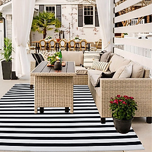 Black and White Striped Outdoor Rug 4'x6' Indoor Outdoor Porch Rug Washable Farmhouse Layered Door Mats Cotton Hand-Woven Welcome Mats Throw Carpet for Entryway/Home Entrance/Patio(4'x6')