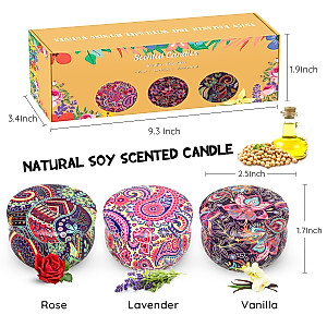 Scented Candles Gift Set for Christmas Thanksgiving, 3 Packs Natural Soy Wax Portable Travel Tin Candle, Bohemia Aromatherapy Gift Basket for Friends Classmates Colleagues