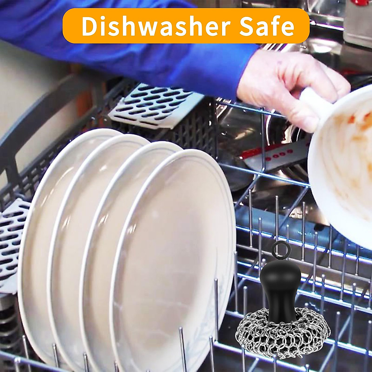 Cast Iron Cleaner Chainmail Scrubber with Pan Scraper Hanging Loop, Upgraded Cast Iron Scrubber 316 Chain Mail Scrubber for Pan, Skillet, Grill Dutch Oven Metal Brush Cleaning Castiron